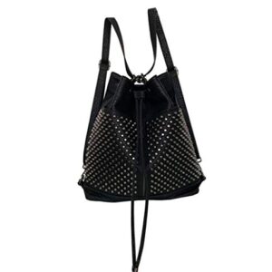 Chikencall Over-size Studded Bucket Bag or Women,3 Ways Multifunction Backpack Vegan Leather Punk Rock Rivet Large Shoulder Bag Crossbody Bag Black