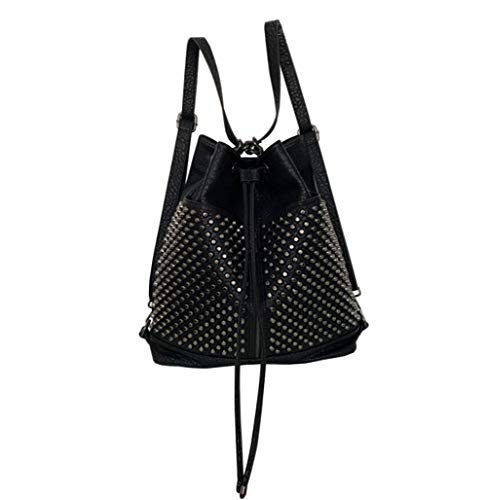 Chikencall Over-size Studded Bucket Bag or Women,3 Ways Multifunction Backpack Vegan Leather Punk Rock Rivet Large Shoulder Bag Crossbody Bag Black