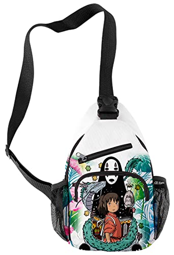 HANDAFA Unisex Spirited Single Shoulder Bag Anime Cosplay Sling Backpack Casual Daypack(Hua)