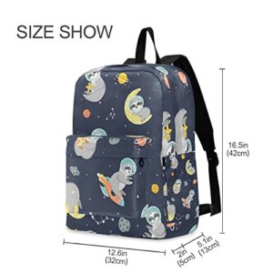 Sloth Astronaut Planet Backpack, Travel Rucksack Lightweight School Bookbag Daypack for Adults Teen Students Boys Girls