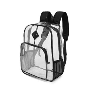 MAXPAND Heavy Duty Clear Backpack See Through Backpacks Transparent PVC Bags for School,Sports, Stadium (Black), XR-2124