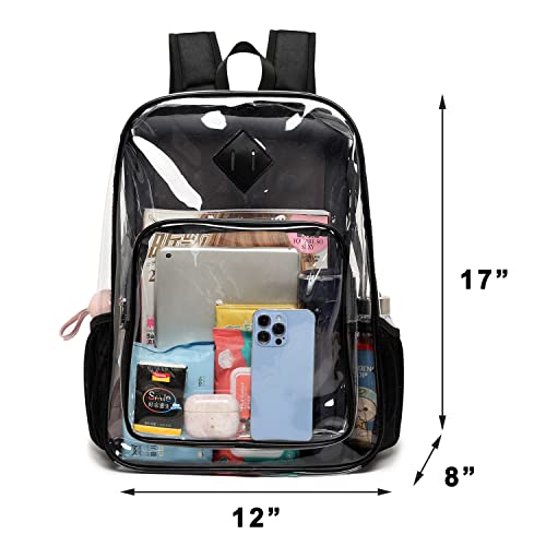 MAXPAND Heavy Duty Clear Backpack See Through Backpacks Transparent PVC Bags for School,Sports, Stadium (Black), XR-2124