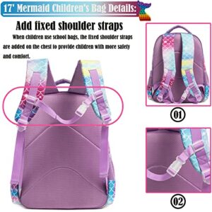 Egchescebo Girls Mermaid Toy backpack School Bookbag for Girls Kids Bling Elementary Backpacks 17" 3PCS Toddler with Lunch Box Girls Bookbag Unicorn Bags Blue