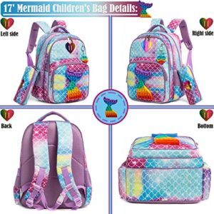 Egchescebo Girls Mermaid Toy backpack School Bookbag for Girls Kids Bling Elementary Backpacks 17" 3PCS Toddler with Lunch Box Girls Bookbag Unicorn Bags Blue