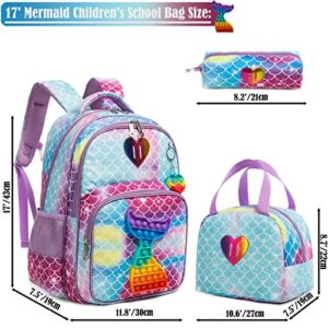 Egchescebo Girls Mermaid Toy backpack School Bookbag for Girls Kids Bling Elementary Backpacks 17" 3PCS Toddler with Lunch Box Girls Bookbag Unicorn Bags Blue