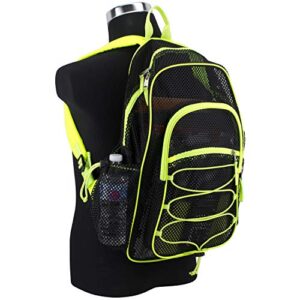 Eastsport XL Semi-Transparent Mesh Backpack with Comfort Padded Straps and Bungee, Black/Yellow