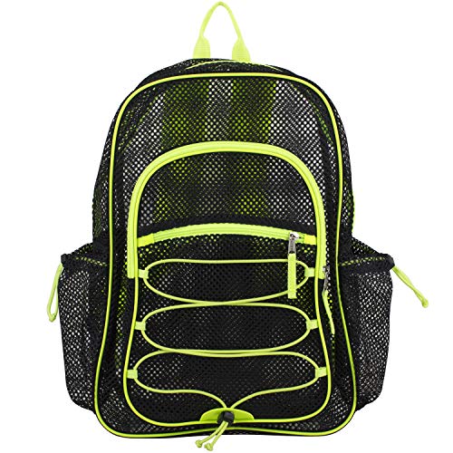 Eastsport XL Semi-Transparent Mesh Backpack with Comfort Padded Straps and Bungee, Black/Yellow