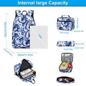 WUUDWALK Backpack for Girls Kids School Backpack/Tie Dye Kids' Bag with Lunch Box Preschool Kindergarten BookBag Set (Tie Dye Blue)