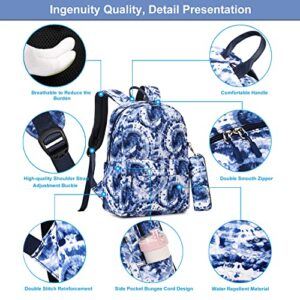 WUUDWALK Backpack for Girls Kids School Backpack/Tie Dye Kids' Bag with Lunch Box Preschool Kindergarten BookBag Set (Tie Dye Blue)