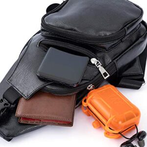 Large Vintage Men's Leather Sling Bag,Chest Shoulder Backpack, Water waterproof Crossbody Bag with USB Charging Port -Large Black