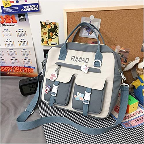 ZHHUIZ 3 in 1 Kawaii School Backpack with Pins, Cute Crossbody Rucksack School Bag for Girls Teen, Lovely Bookbag Shoulders Bag (Green), 12.2x3.1x10.2 inch