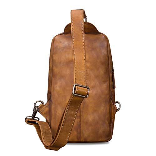 Genuine Leather Sling Bag for Men Vintage Handmade Crossbody Daypack Retro Hiking Backpack Chest Bag Casual Shoulder Bag Sling Purse (Brown)