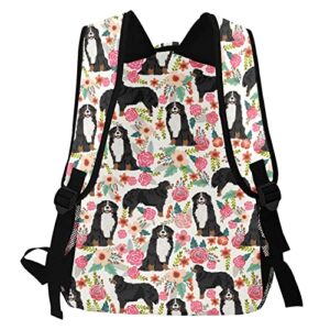 Bernese Mountain Dogs Lovers Rose Flower Floral Dog Puppy Animal 3D Print Backpack Durable Light Cozy Laptop Bag Backpacks For Women Men Teen School Bookbag Travel Hiking Casual Daypack Birthday Gifts