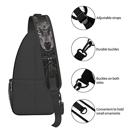 Tribal wolf black Crossbody Backpack Daypack Large Sling Bag With Water Bottle Holder for Men Women Gym Travel Hiking Chest Bags