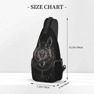 Tribal wolf black Crossbody Backpack Daypack Large Sling Bag With Water Bottle Holder for Men Women Gym Travel Hiking Chest Bags