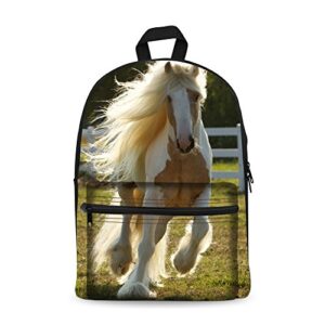 bookbag school backpack for girls horse backpacks elementary 3rd 4th 5th 6th grade kids boys 15.3″ canvas light laptop bag