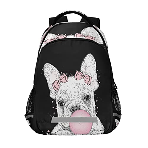 Backpack Bookbag Cute French Bulldog School Bag Travel Bag for Girls Boys Teen Age 6-12