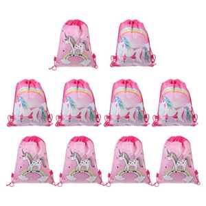 amosfun 10pcs unicorn drawstring backpack unicorn party gift pouch nonwoven for kids unicorn party birthday party bag supplies