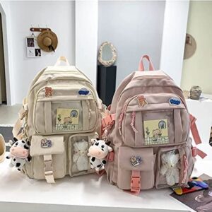 LIEEI Backpack with Cute Pins and Plush Pendant for Teen Girls School Large Capacity Waterproof School Bag Bookbag Backpacks (Pink-2)