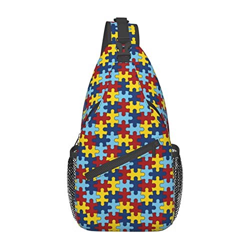 Autism Awareness Puzzle Pattern Sling Bags Shoulder Backpack Small Cross Body Chest Sling Backpack For Women Men