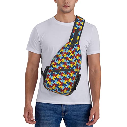 Autism Awareness Puzzle Pattern Sling Bags Shoulder Backpack Small Cross Body Chest Sling Backpack For Women Men