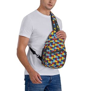 Autism Awareness Puzzle Pattern Sling Bags Shoulder Backpack Small Cross Body Chest Sling Backpack For Women Men