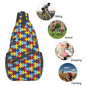 Autism Awareness Puzzle Pattern Sling Bags Shoulder Backpack Small Cross Body Chest Sling Backpack For Women Men