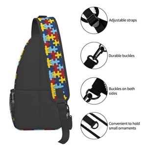 Autism Awareness Puzzle Pattern Sling Bags Shoulder Backpack Small Cross Body Chest Sling Backpack For Women Men