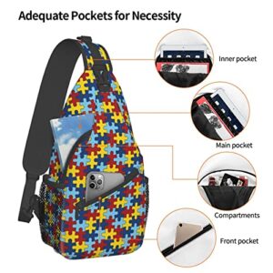 Autism Awareness Puzzle Pattern Sling Bags Shoulder Backpack Small Cross Body Chest Sling Backpack For Women Men