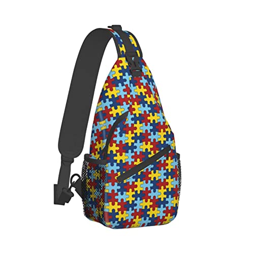 Autism Awareness Puzzle Pattern Sling Bags Shoulder Backpack Small Cross Body Chest Sling Backpack For Women Men