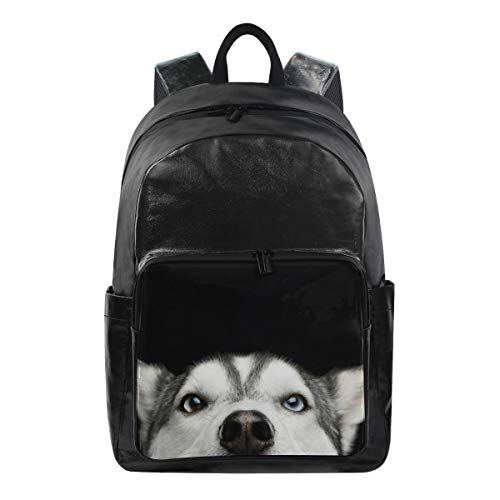 ALAZA Husky Dog Face Fun Large Canvas Backpack Water Resistant Laptop Bag Travel School Bags with Multiple Pockets for Men Women College