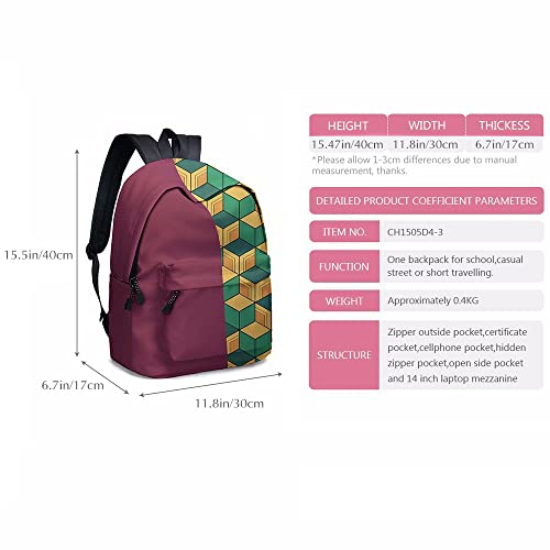 Konbeases Anime Demon Slayer School Backpack for Boys and Girls, Kimetsu No Yaiba 3D Print Bookbag, Schoolbag with Stationery Bag-Uzui Tengen B