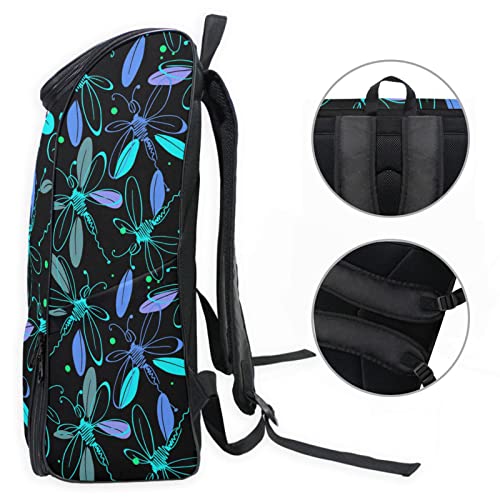 Flying Dragonflies with wings in blue Turquoise Purple Color Sports Travel Students Bookbag Knapsack, Large Adult Backpack Schoolbag Rucksack Daypacks Laptop Tablet for Men Women