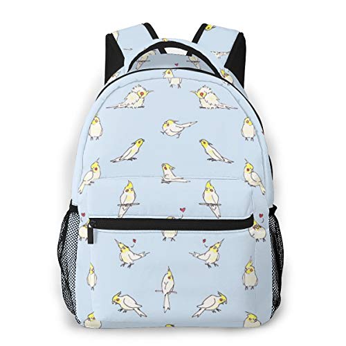 YANGPI Fashion Unisex Backpack Cute Cockatiel Bird Pattern Bookbag Lightweight Laptop Bag For School Travel Outdoor Camping