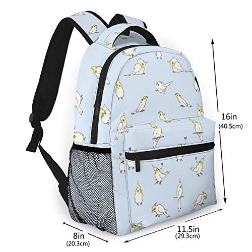 YANGPI Fashion Unisex Backpack Cute Cockatiel Bird Pattern Bookbag Lightweight Laptop Bag For School Travel Outdoor Camping