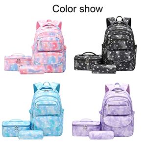 JiaYou School Backpack Sets 3pcs Stars Prints Daypack For Teens Girls Primary School Students(Blue Stars,22 Liters)