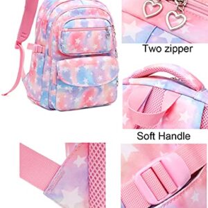 JiaYou School Backpack Sets 3pcs Stars Prints Daypack For Teens Girls Primary School Students(Blue Stars,22 Liters)