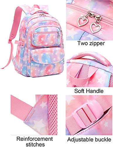 JiaYou School Backpack Sets 3pcs Stars Prints Daypack For Teens Girls Primary School Students(Blue Stars,22 Liters)