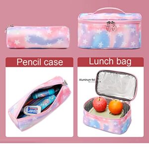 JiaYou School Backpack Sets 3pcs Stars Prints Daypack For Teens Girls Primary School Students(Blue Stars,22 Liters)