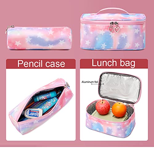 JiaYou School Backpack Sets 3pcs Stars Prints Daypack For Teens Girls Primary School Students(Blue Stars,22 Liters)