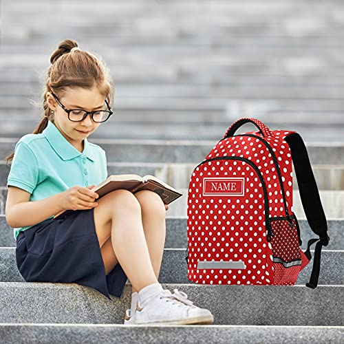 ODAWA Custom Backpack for Girls Personalized Backpack Add Your Name Text Customization Red Dot Pattern Child Backpack Travel Bag