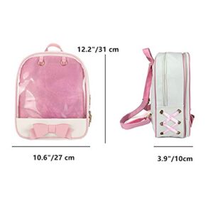 Ita Bag Backpack with Bowknot Design Pins Display Transparent Window Daypack Satchel,Pink