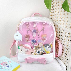 Ita Bag Backpack with Bowknot Design Pins Display Transparent Window Daypack Satchel,Pink