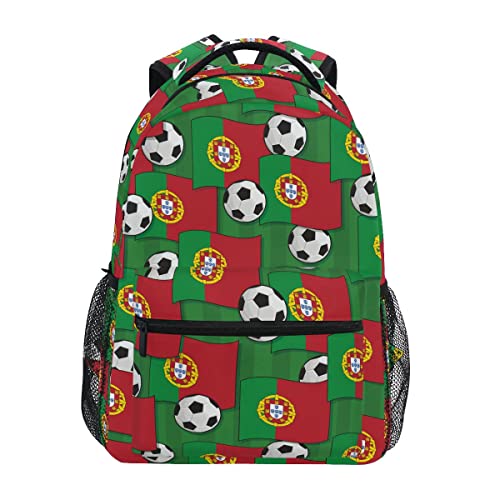 Fisyme Portugal Flags Soccer Backpack Laptop Bag Daypack Travel Hiking School Backpacks for Men Women Kids Girls Boys