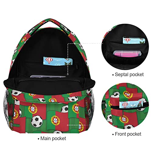 Fisyme Portugal Flags Soccer Backpack Laptop Bag Daypack Travel Hiking School Backpacks for Men Women Kids Girls Boys