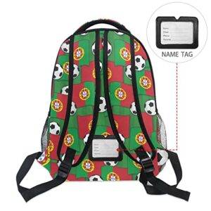 Fisyme Portugal Flags Soccer Backpack Laptop Bag Daypack Travel Hiking School Backpacks for Men Women Kids Girls Boys