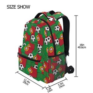 Fisyme Portugal Flags Soccer Backpack Laptop Bag Daypack Travel Hiking School Backpacks for Men Women Kids Girls Boys