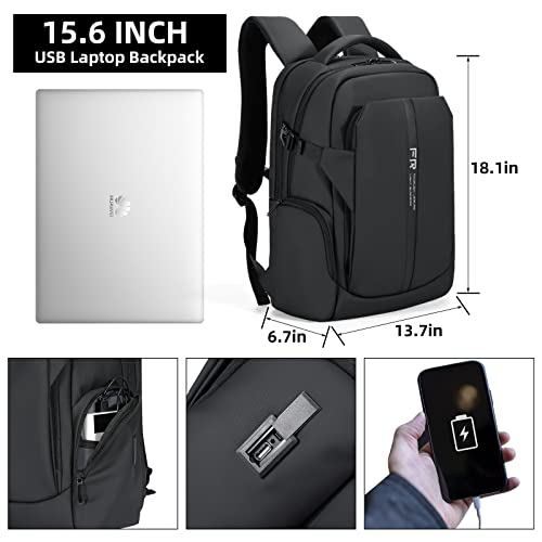 FENRUIEN 15.6 Inch Large Laptop Backpack for Men 3-layer Protection Waterproof USB Business Work Casual Day Pack Lightweight Daily Bag College Backpack