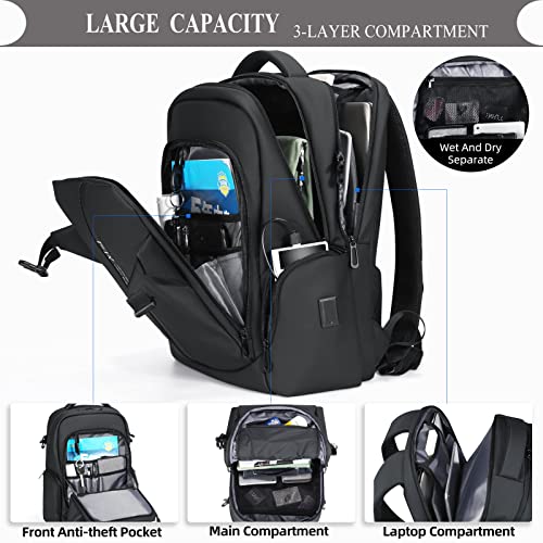 FENRUIEN 15.6 Inch Large Laptop Backpack for Men 3-layer Protection Waterproof USB Business Work Casual Day Pack Lightweight Daily Bag College Backpack