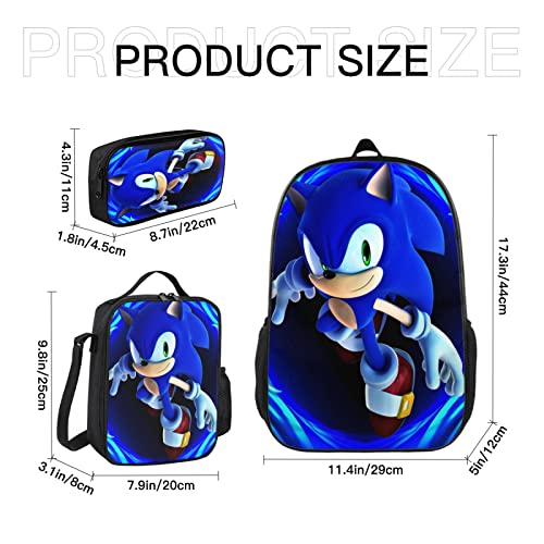 Ervkgm 3PCS Cartoon Backpack School Bag Bookbag Cute 17 Inch with Lunch Bag Tote and Pencil Case Box Pouch for Boys Girls